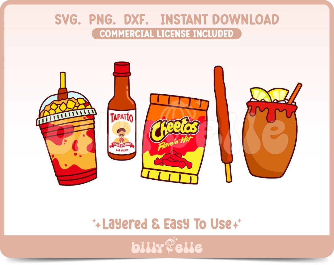 Spicy Snacks Bundle SVG Layered File - Chamoy Mexican Food Digital ...