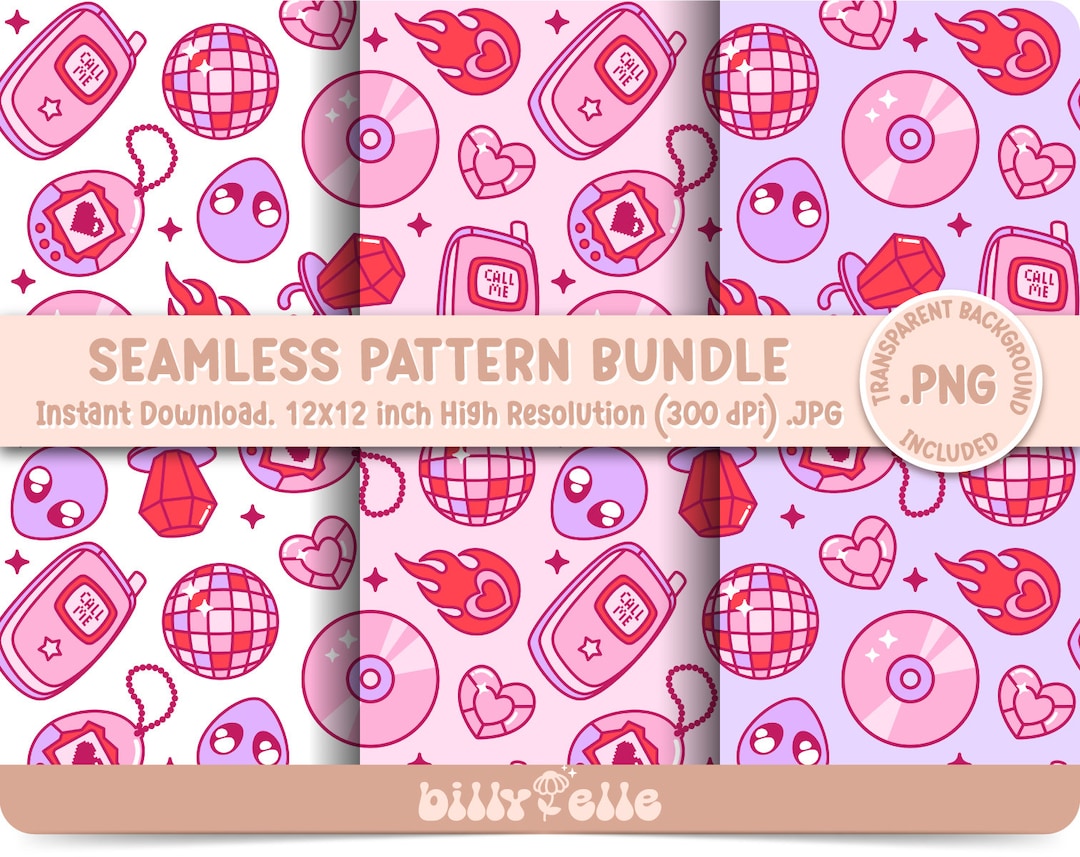 Y2k Girly Seamless Pattern Bundle - Retro Pink Y2k 2000 Pattern - High ...