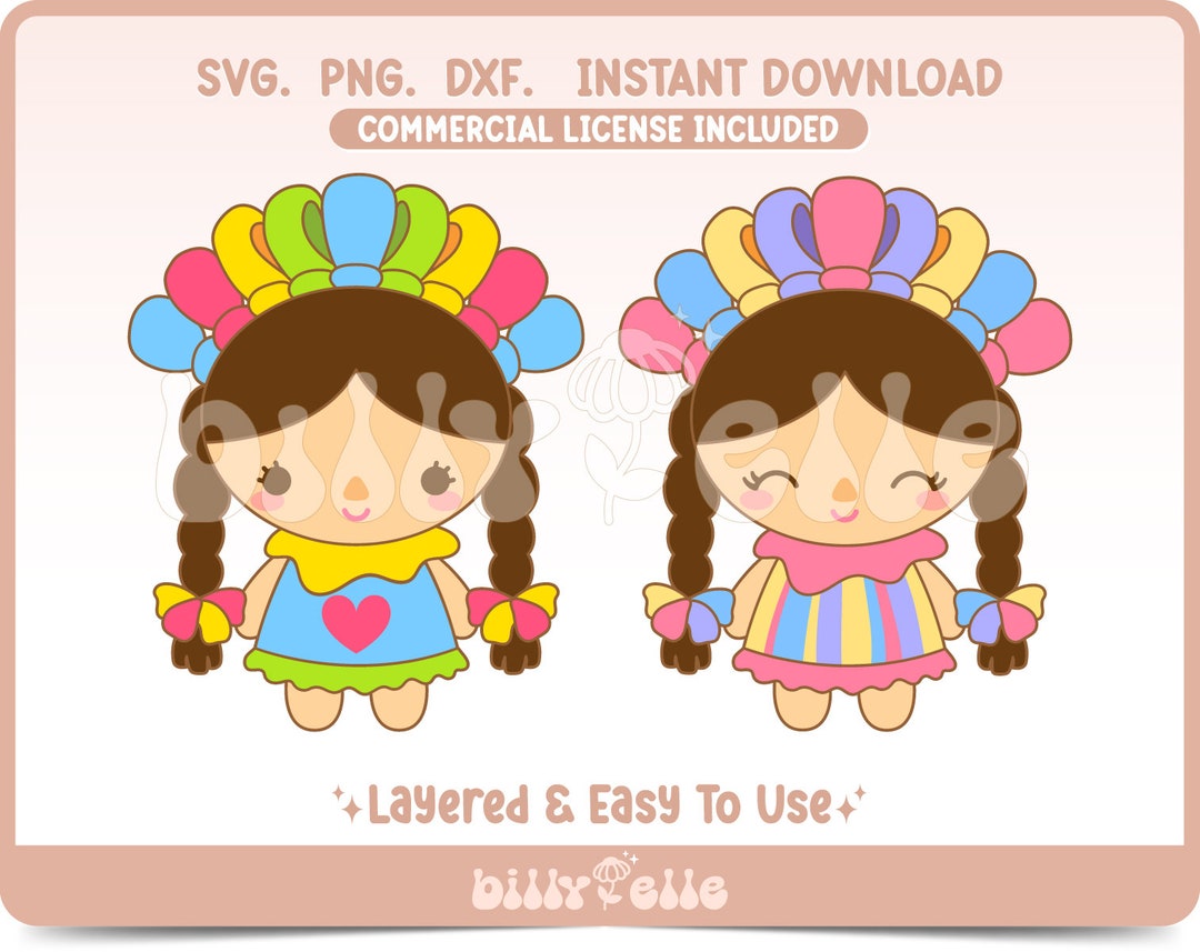 Mexican Muñeca Lele SVG - Mexican Doll Sticker PNG - Layered Cricut ...