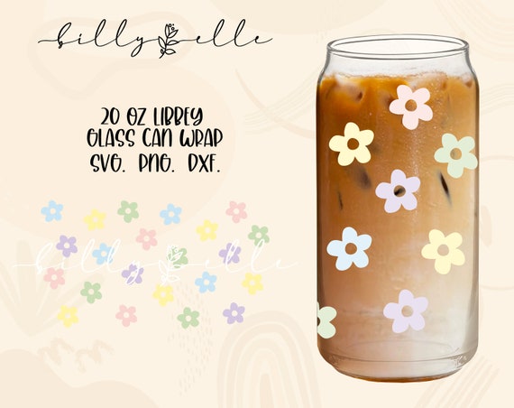 Retro Flowers Pattern Libbey Glass Can Wrap Groovy Digital | Etsy