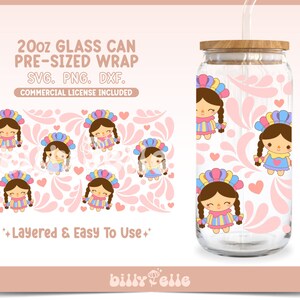 Mexican Muñeca Lele 20oz Libbey Glass Can Wrap SVG- Mexican Maria Doll ...