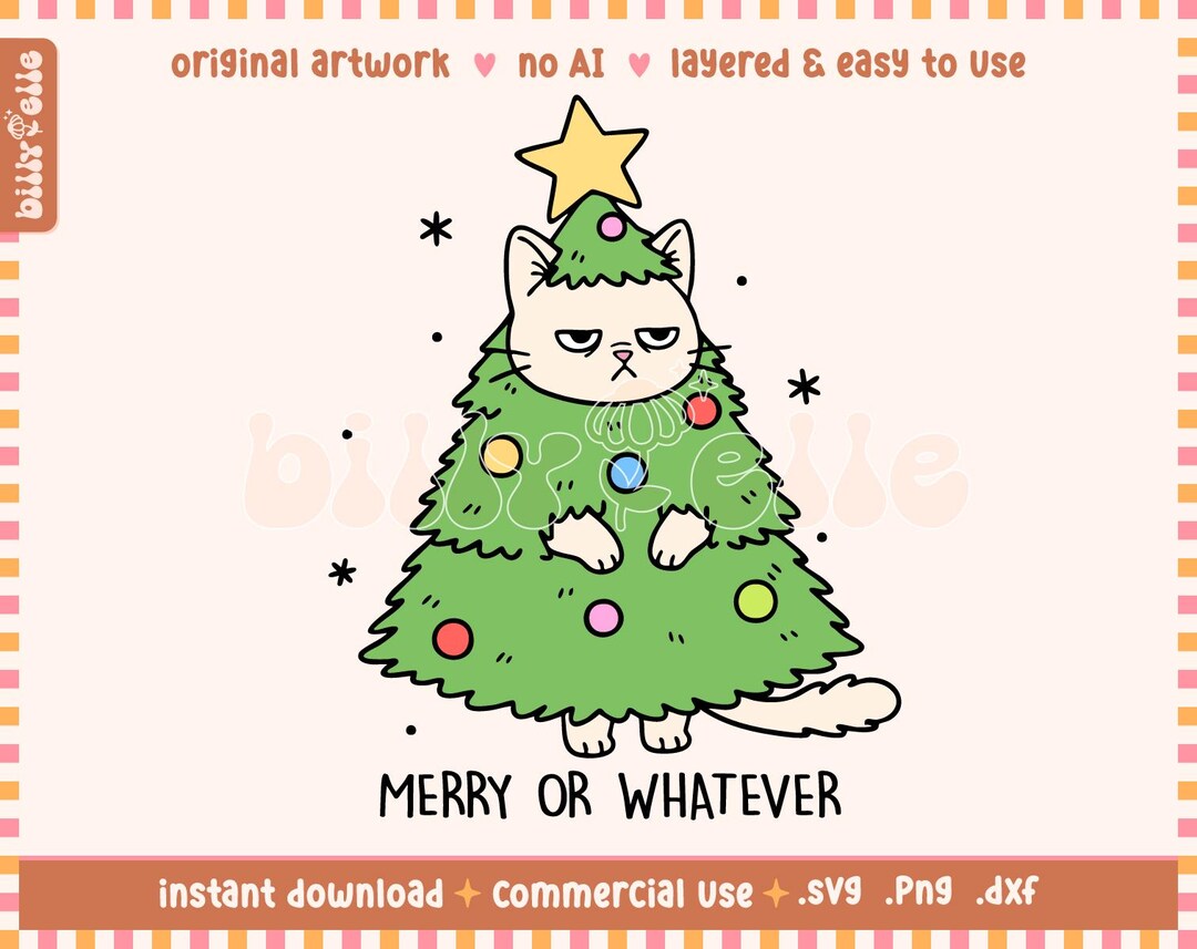 Merry or Whatever Cat PNG - Grumpy Cat Christmas Tree Sticker - Easy ...