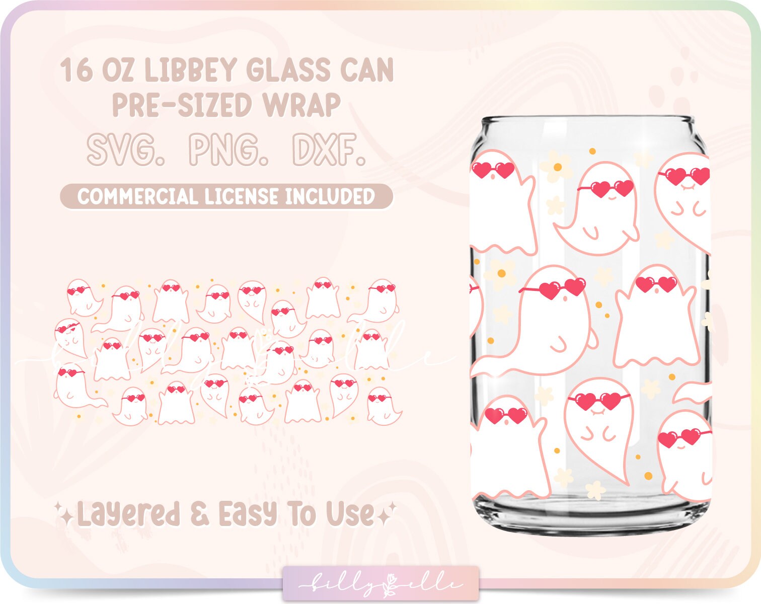 Lovely Ghosts Libbey 16oz Glass Can Wrap Cute Halloween SVG - Etsy