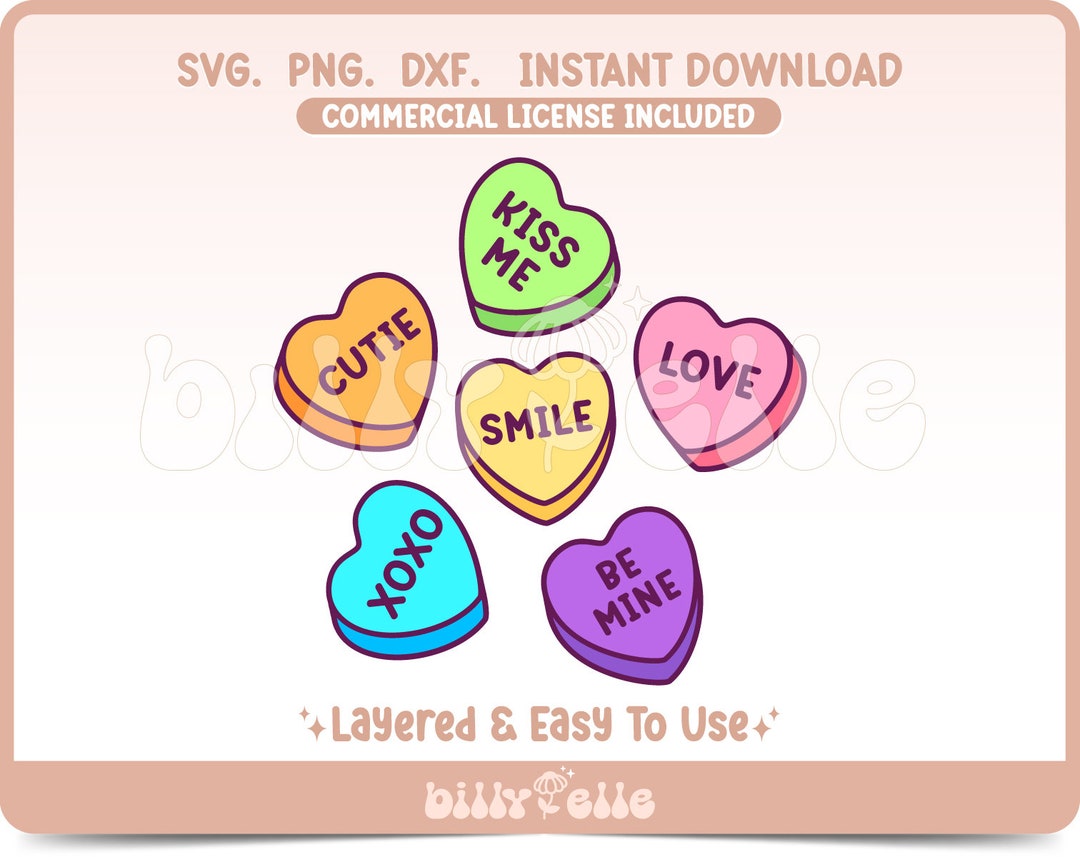 Valentines Day Candy Hearts SVG - Love Xoxo Stickers PNG - Layered ...