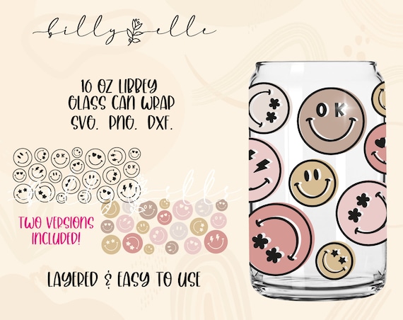 Smile Faces Libbey Glass Can Wrap Happy Face Digital | Etsy