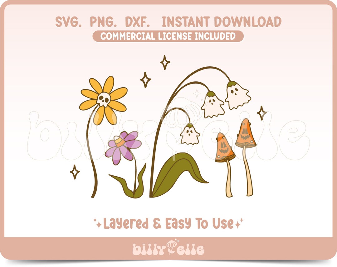 Spooky Halloween Flowers Bundle SVG - Mushroom Pumpkin Halloween Plants ...