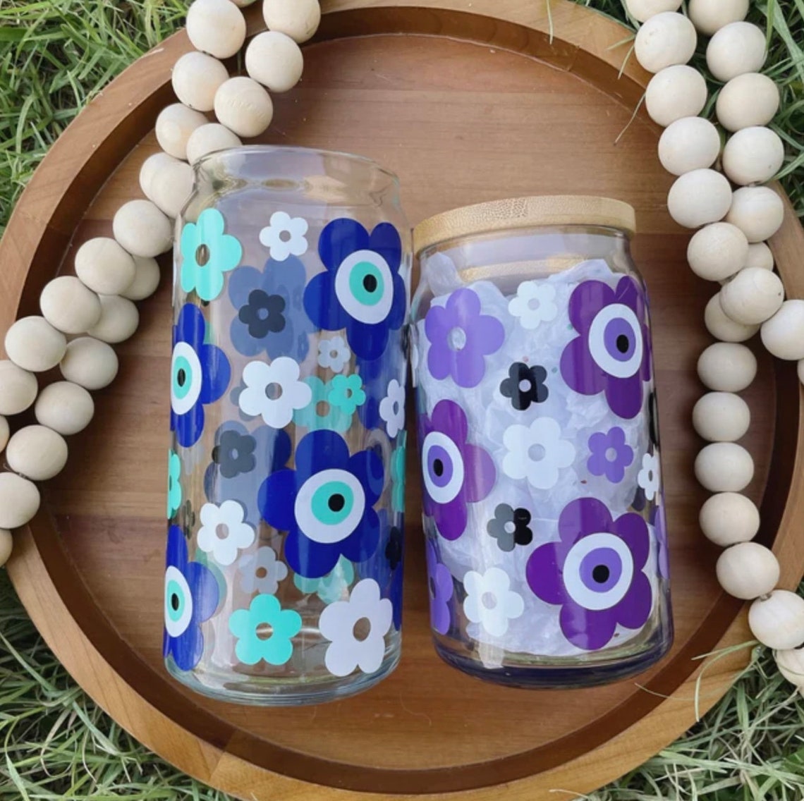 Evil Eye Flowers Libbey Glass Can Wrap Retro Flowers Digital - Etsy