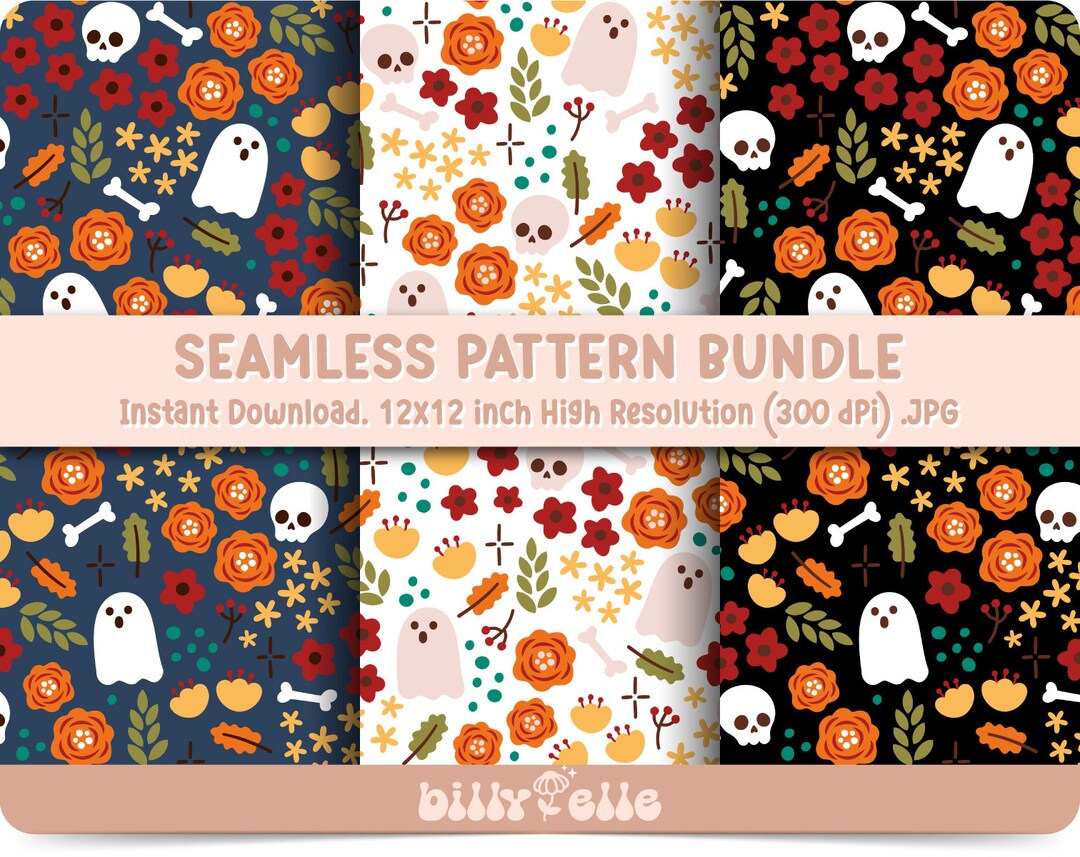 Spooky Floral Halloween Seamless Pattern Bundle - Halloween Flowers ...