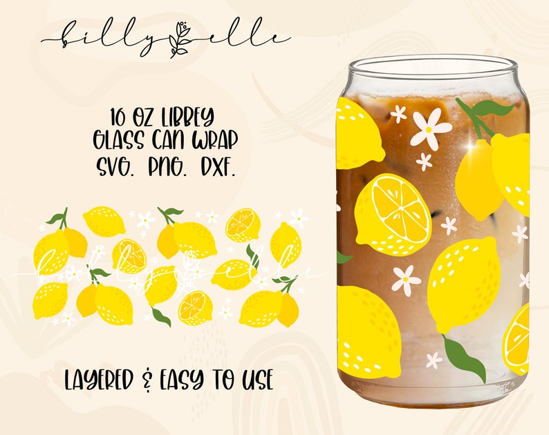 Lemons Pattern Libbey Glass Can Wrap - Fruit - Digital Download SVG ...