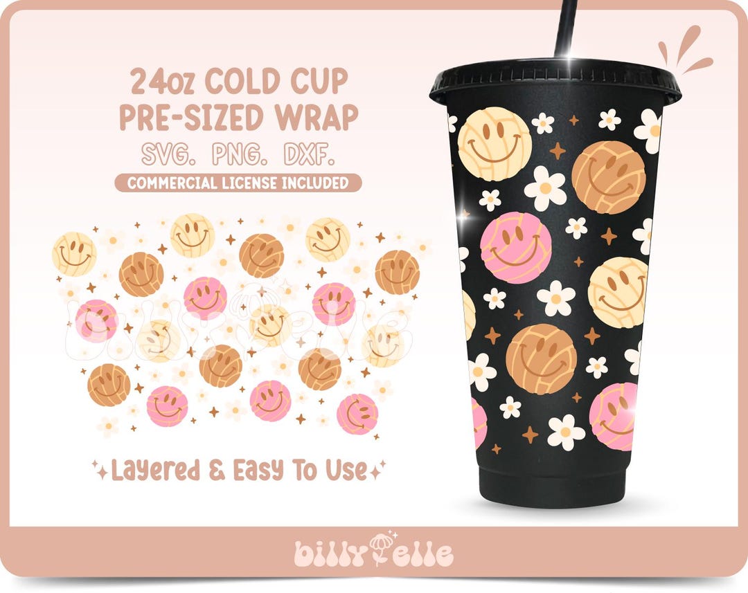 Cute Happy Face Pan Dulce Conchas 24oz Tumbler Wrap SVG - Digital PNG ...