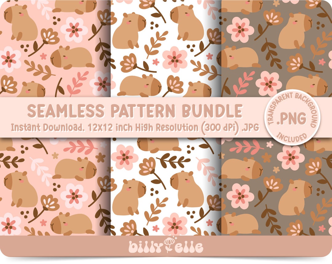 Cute Floral Capybara Seamless Pattern Bundle - Capybara Pattern - High ...
