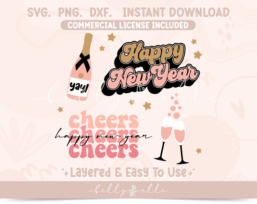 New Year SVG Bundle - Champagne Stickers - Happy New Year Stickers File ...
