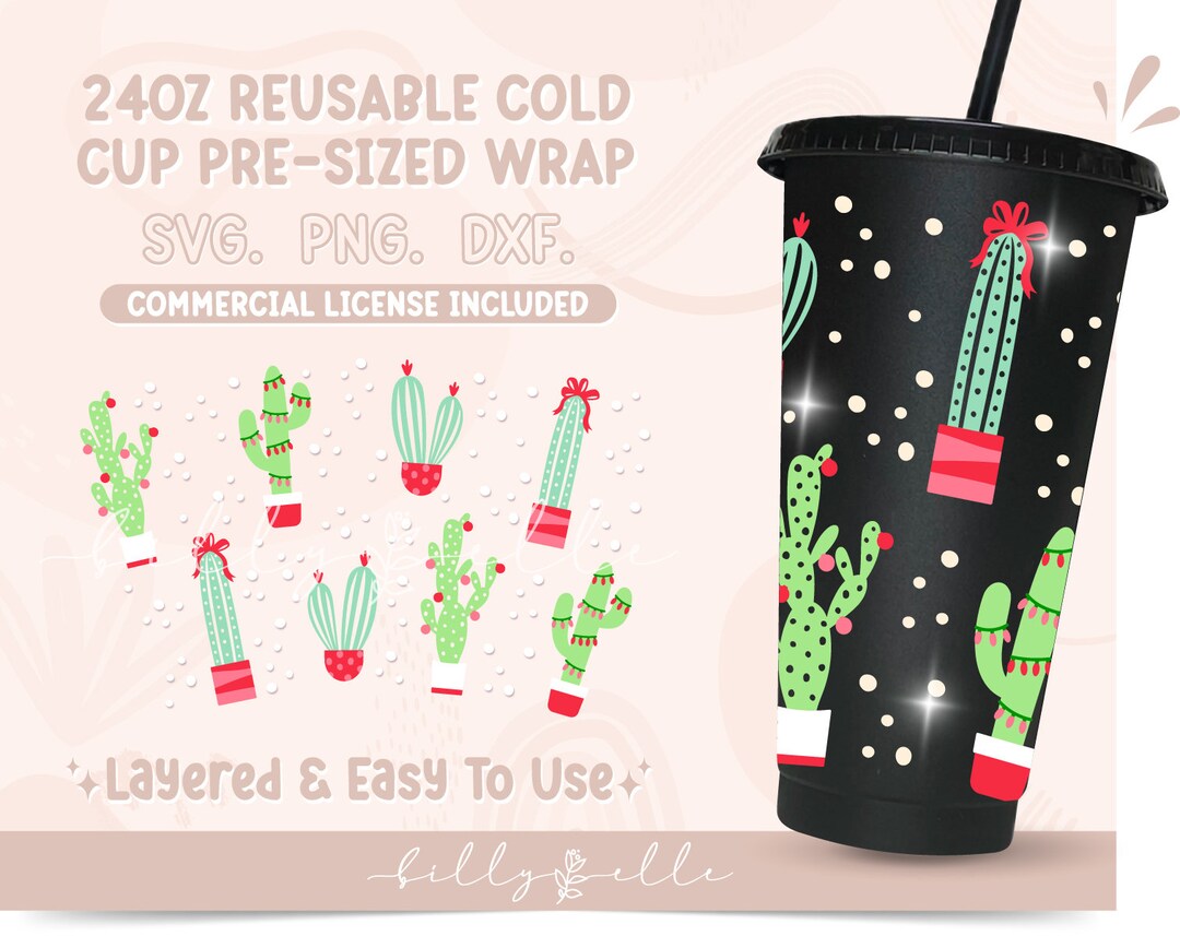 Christmas Cactus 24oz Tumbler Wrap SVG - Holidays Digital Download SVG ...