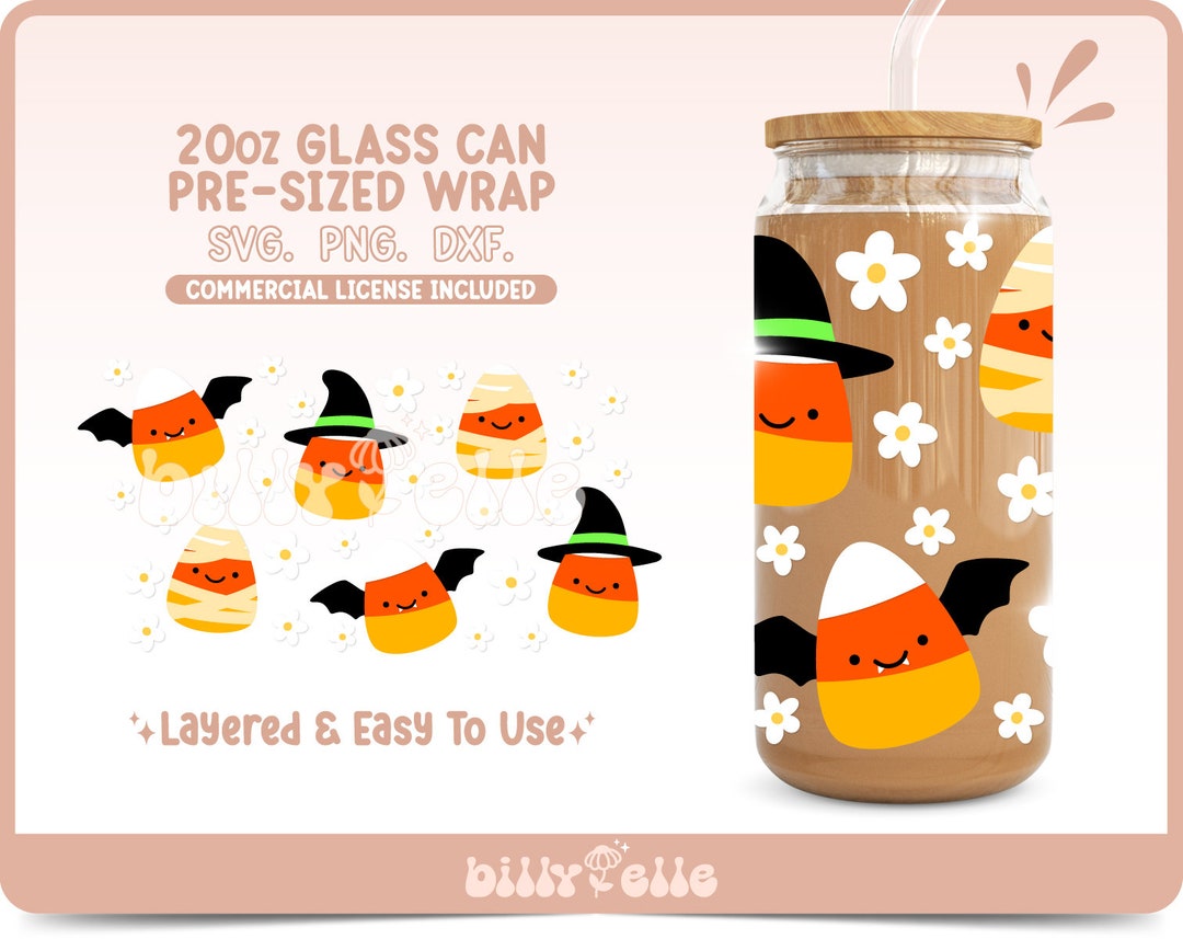 Spooky Candy Corn 20oz Libbey Glass Can Wrap - Halloween Candy Corn ...