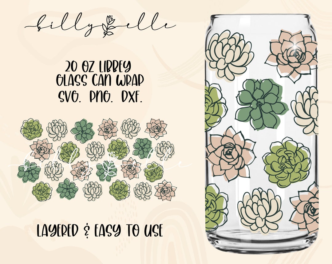 Succulent Pattern Libbey Glass Can Wrap Boho Leaves Digital Download ...