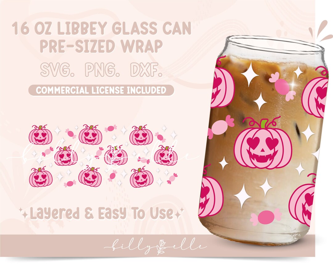 Pink Pumpkin 16oz Libbey Glass Can Wrap - Halloween SVG Digital ...