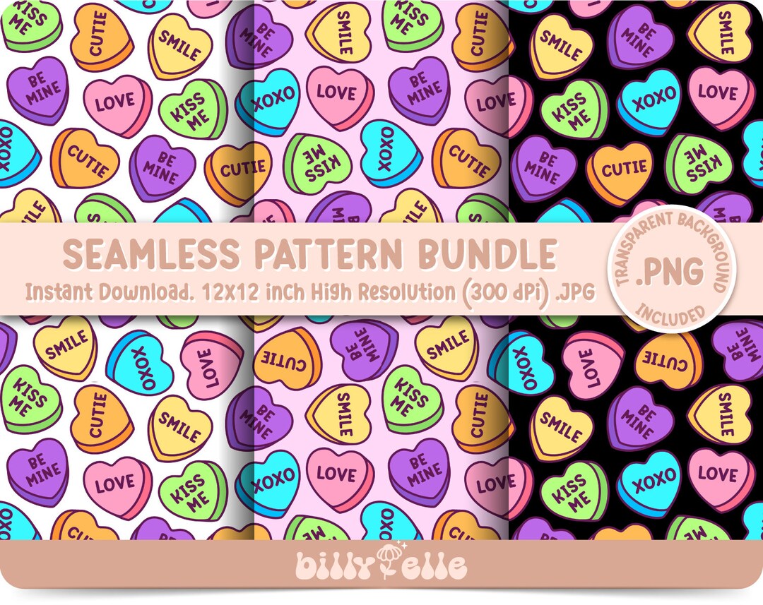 Valentines Day Candy Hearts Seamless Pattern Bundle - Valentines ...