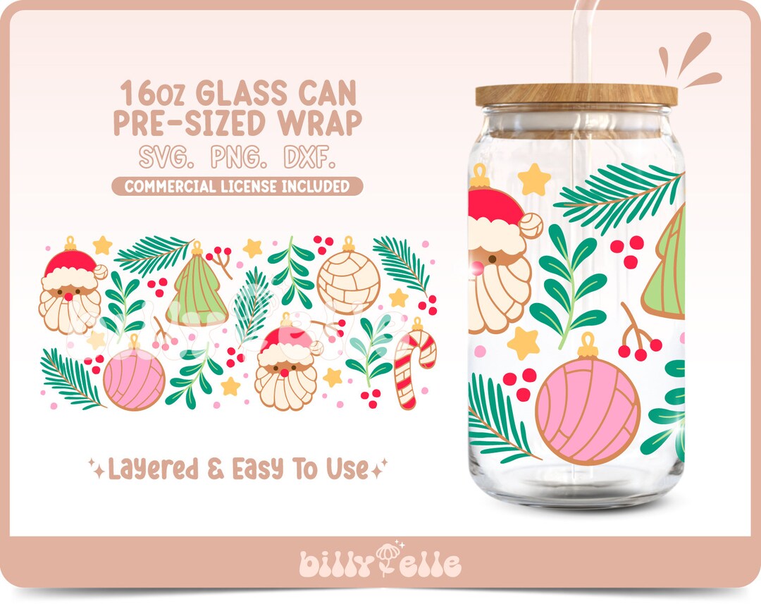 Christmas Conchas 16oz Libbey Glass Can Wrap - Pan Dulce - Digital ...