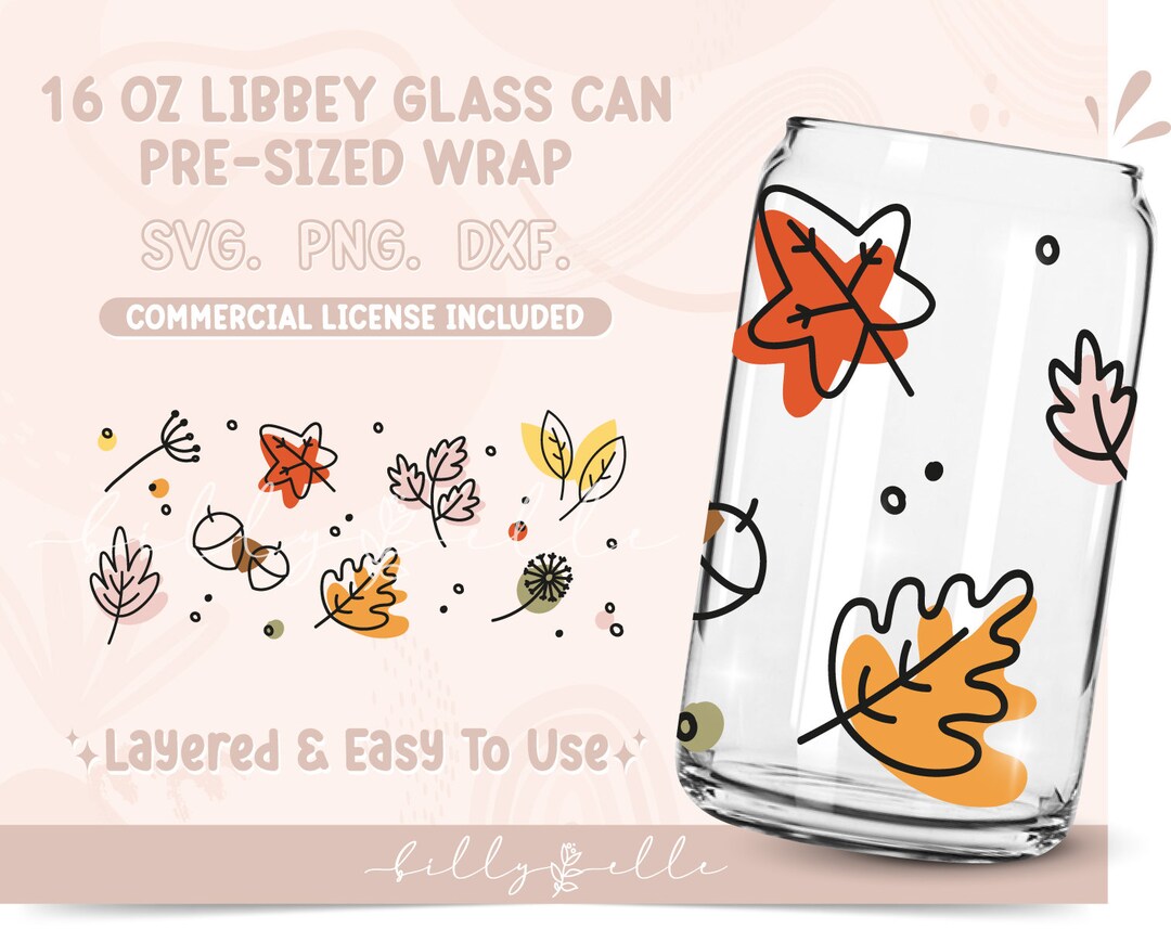 Autumn Leaves Pattern Libbey Glass Can Wrap - Fall - Digital Download ...