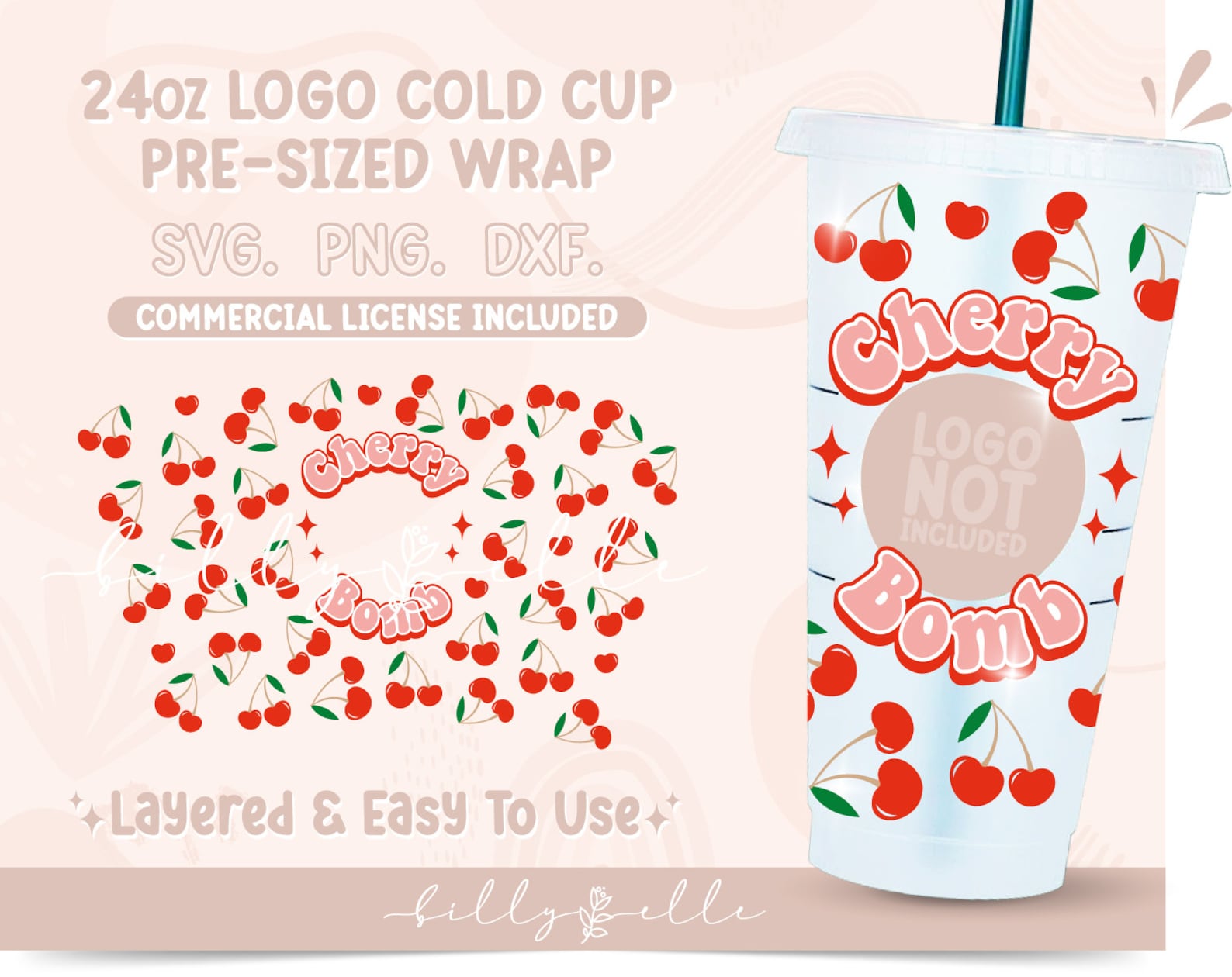 Cherry Bomb Coffee Venti Cold Cup Template - Cherry Pattern Digital ...