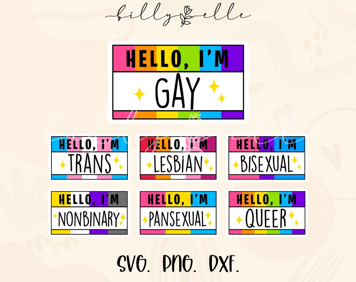 Pride Name Tags Bundle SVG - Queer Sticker - Gay Quote Groovy Stickers ...