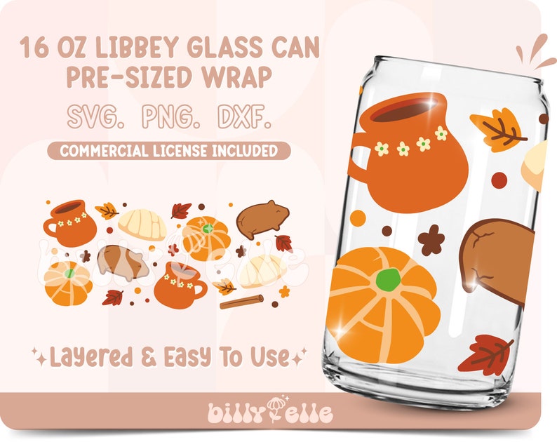 Pumpkin Conchas 16oz Libbey Glass Can Wrap - Mexican Pan Dulce ...
