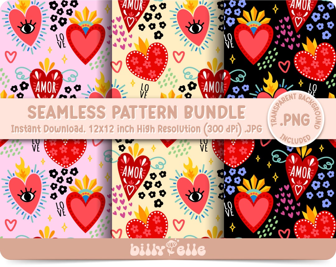 Mexican Milagritos Hearts Seamless Pattern Bundle - Mexican Culture ...
