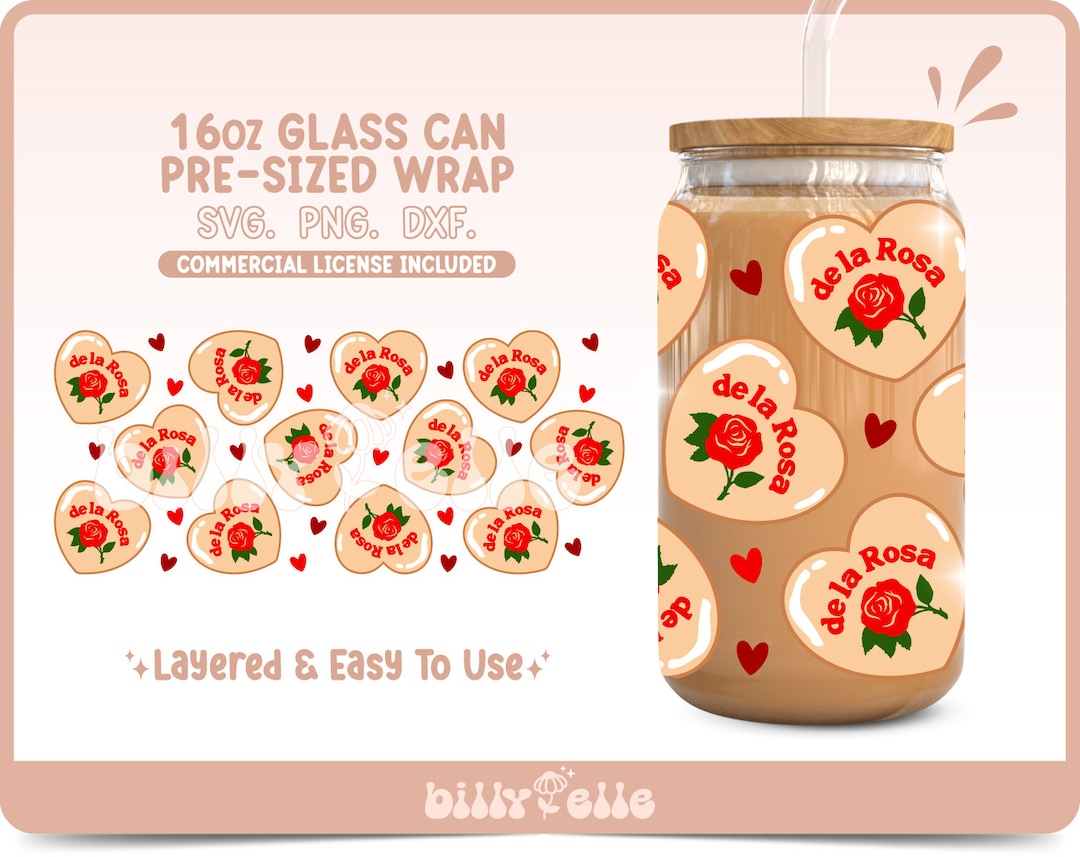 Valentines Day Mazapan Hearts De La Rosa 16oz Libbey Glass Can Wrap SVG ...
