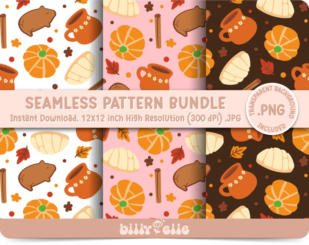 Pumpkin Conchas Autumn Seamless Pattern Bundle - Fall Conchas Pattern ...