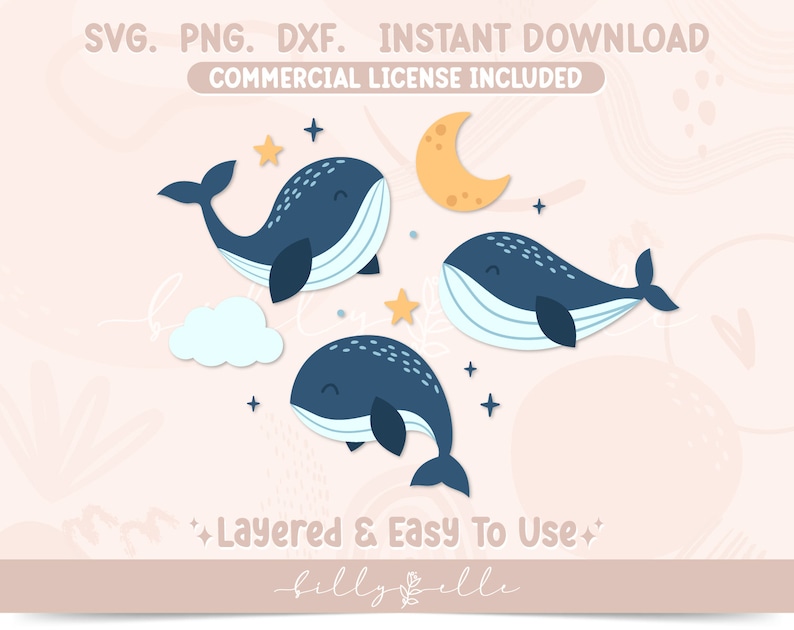 Cosmic Whales SVG - Patrón de ballena marina - Nursery PNG Silhouette ...