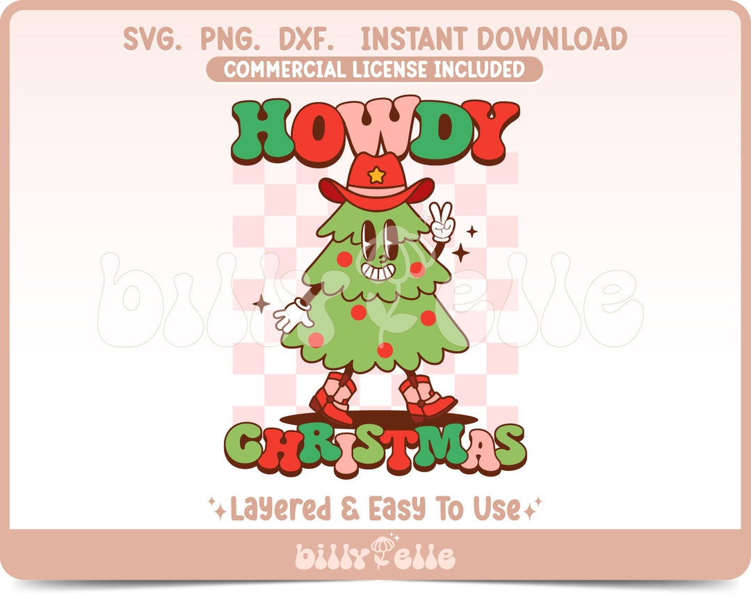 Howdy Christmas Retro Cartoon SVG Christmas Tree Cowboy Vintage Cartoon ...