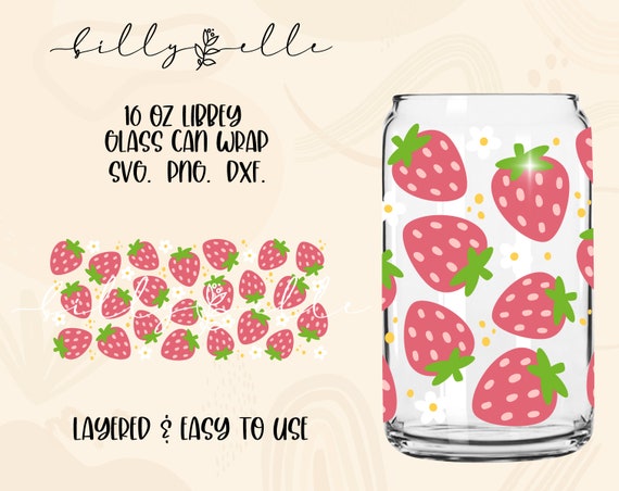 Strawberries Pattern Libbey Glass Can Wrap Fruit Digital - Etsy