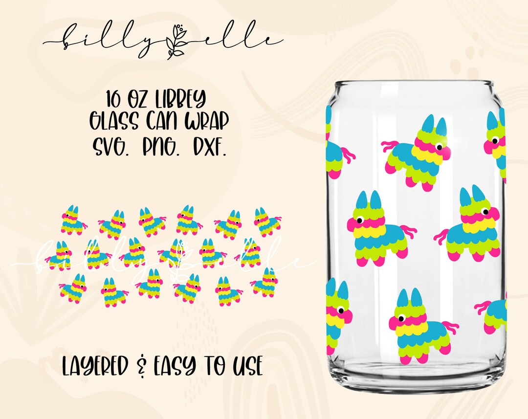 Mexican Piñata Pattern Glass Can - Burrito Pinata - Digital Download ...