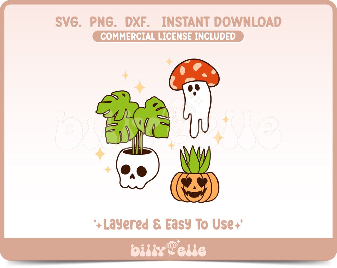 Spooky Halloween Plants Bundle SVG Mushroom Ghost Monstera Stickers PNG ...