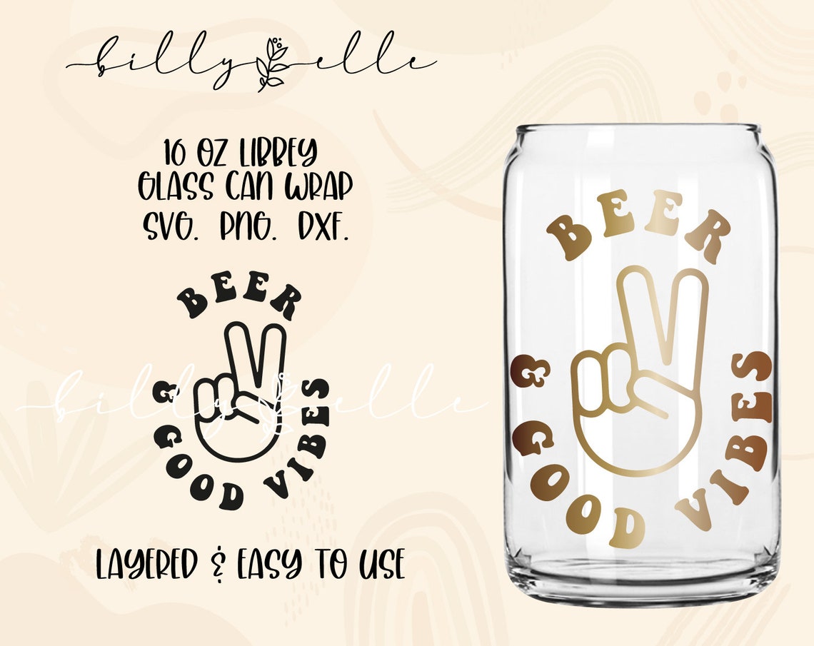Beer & Good Vibes Libbey Glass Can Wrap Groovy Digital | Etsy