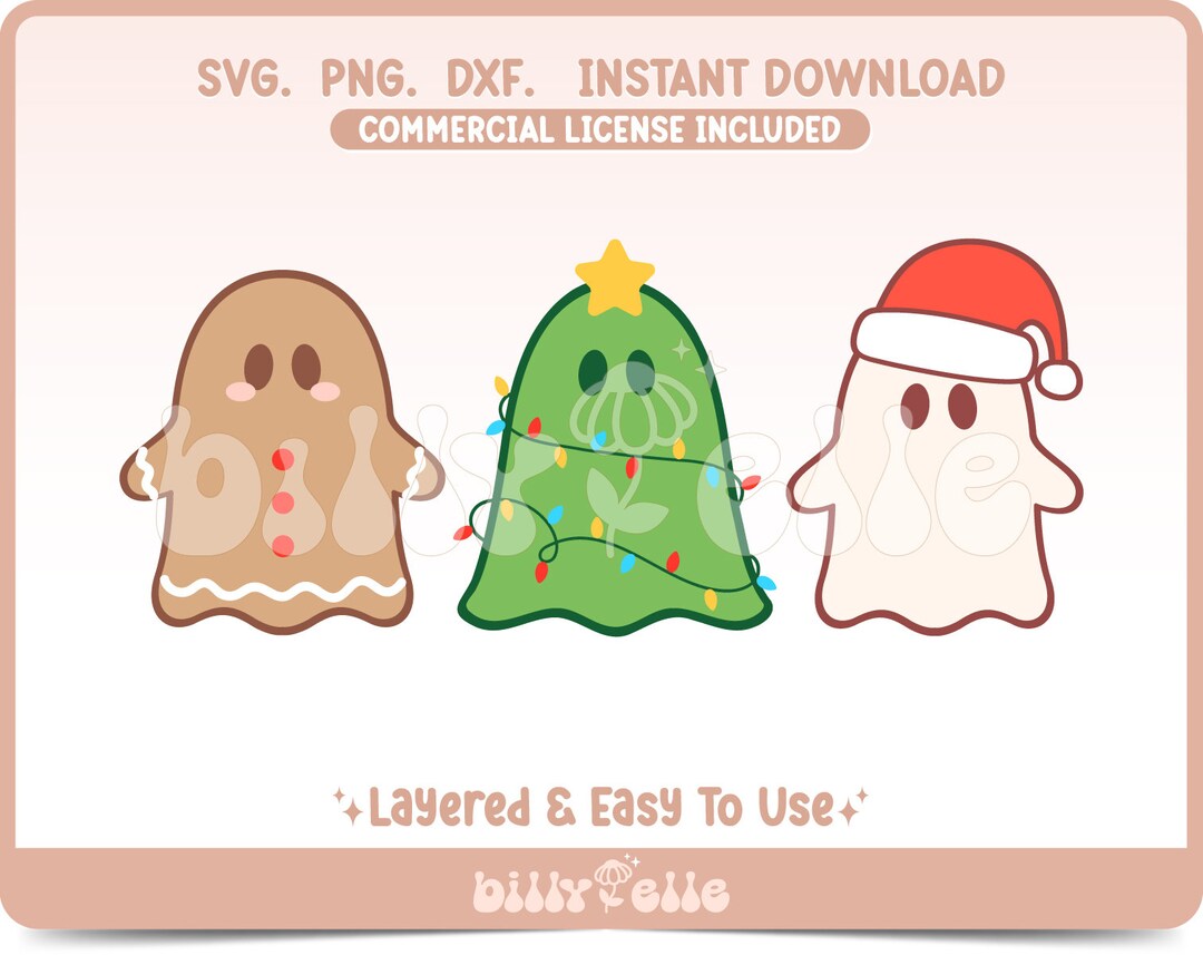 Christmas Ghosts Bundle SVG - Christmas Gingerbread Ghost Stickers PNG ...