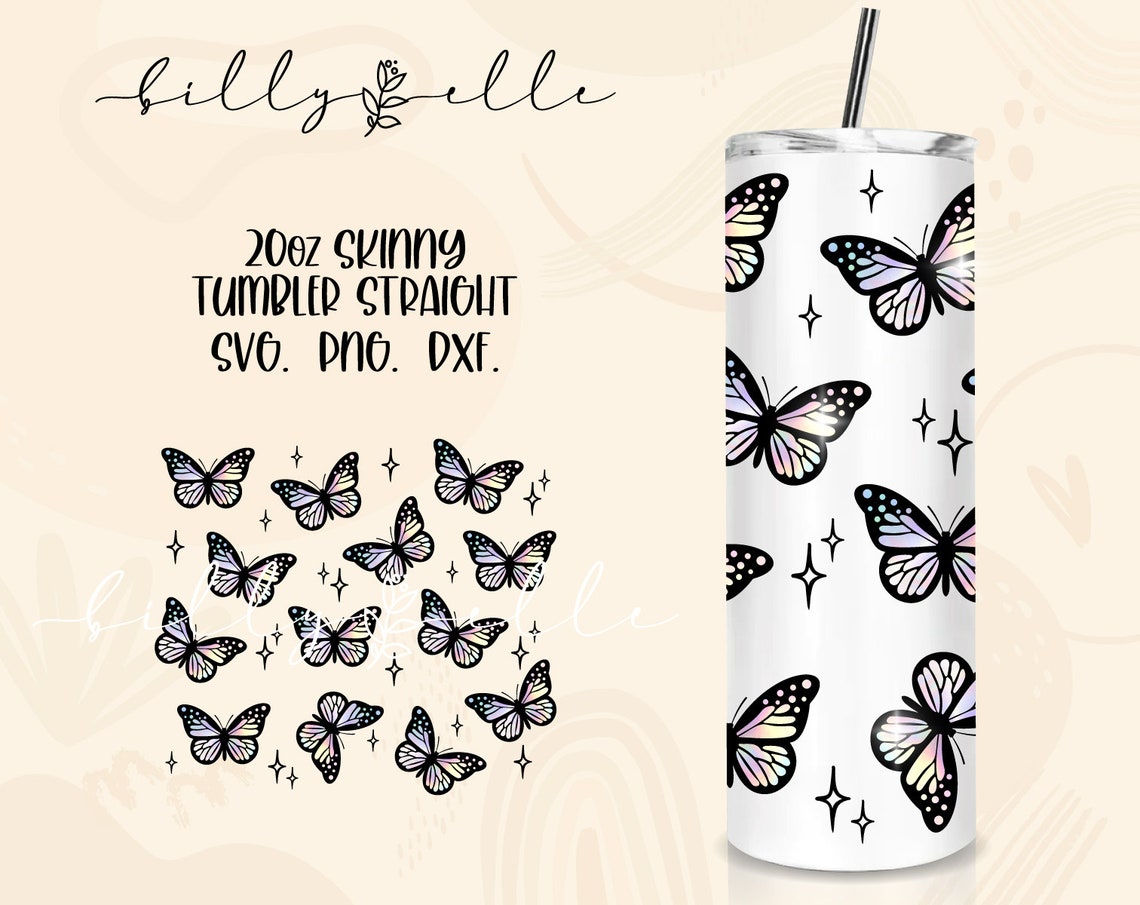 Butterflies Pattern Wrap Svg File 20oz Skinny Tumbler Etsy