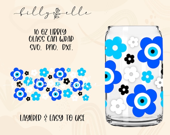 Evil Eye Flowers Libbey Glass Can Wrap Retro Flowers Digital - Etsy