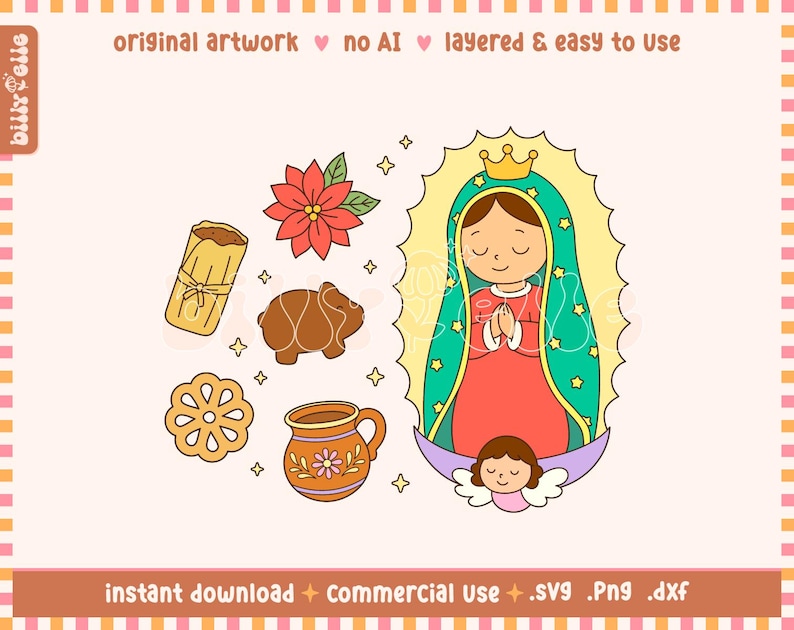 Mexican Virgencita Christmas PNG - Cute Mexican Posada Sticker PNG ...