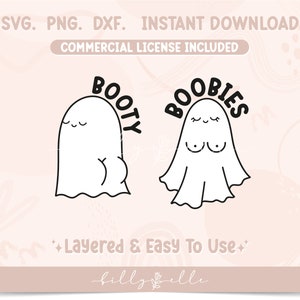 Cute Ghosts SVG - Booty Boobies Halloween Design - Silhouette Sticker - Aesthetic Stickers File ...