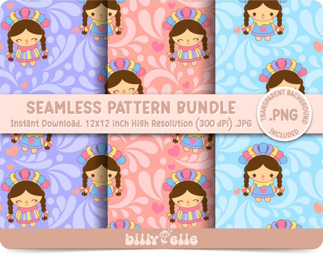 Mexican Lele Doll Seamless Pattern Bundle PNG - Mexican Maria Doll ...