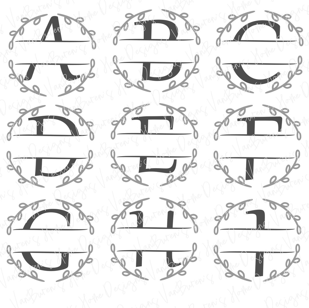 Split Monogram Alphabet With Floral Wreath. Digital Download Vector ...