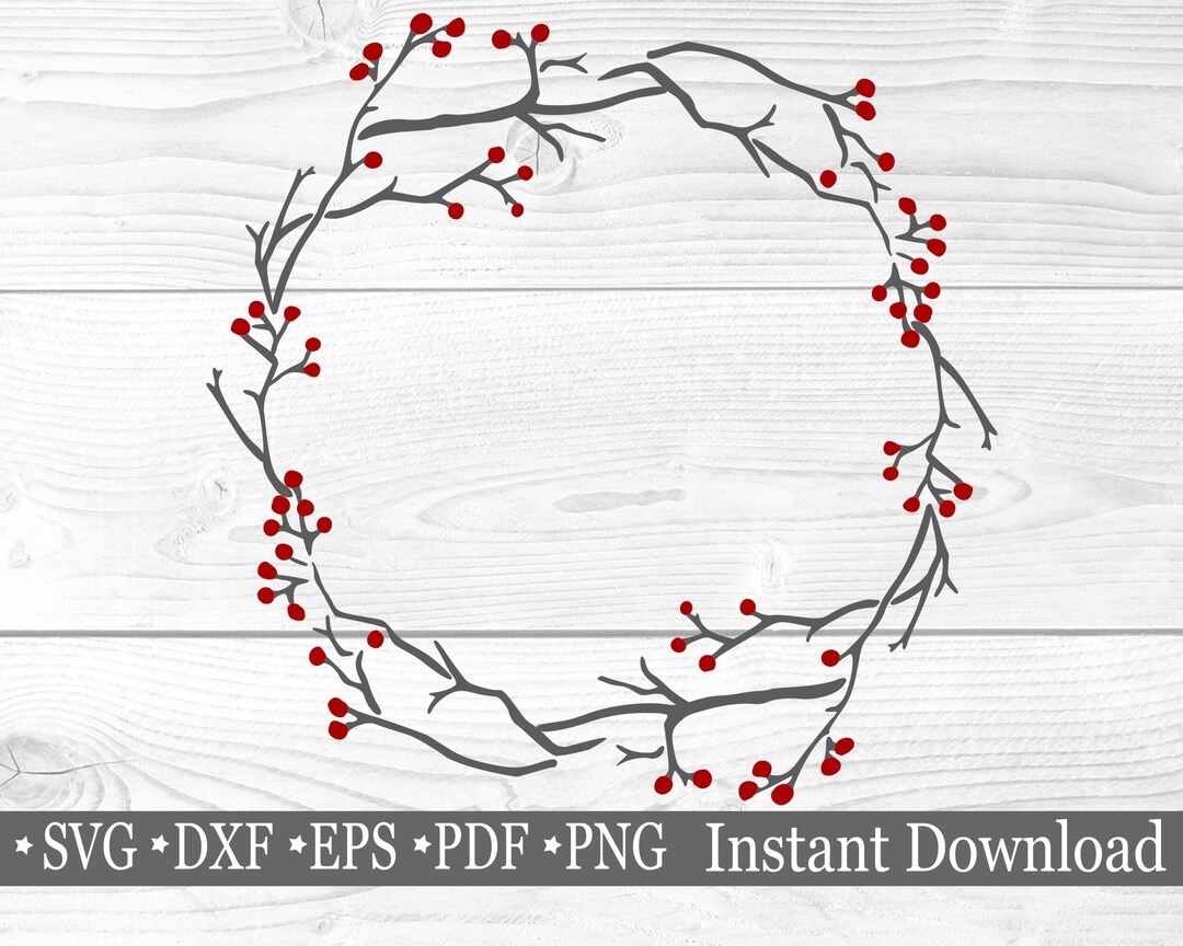 Christmas Berry Wreath SVG: Winter Branch Border Frame (digital ...