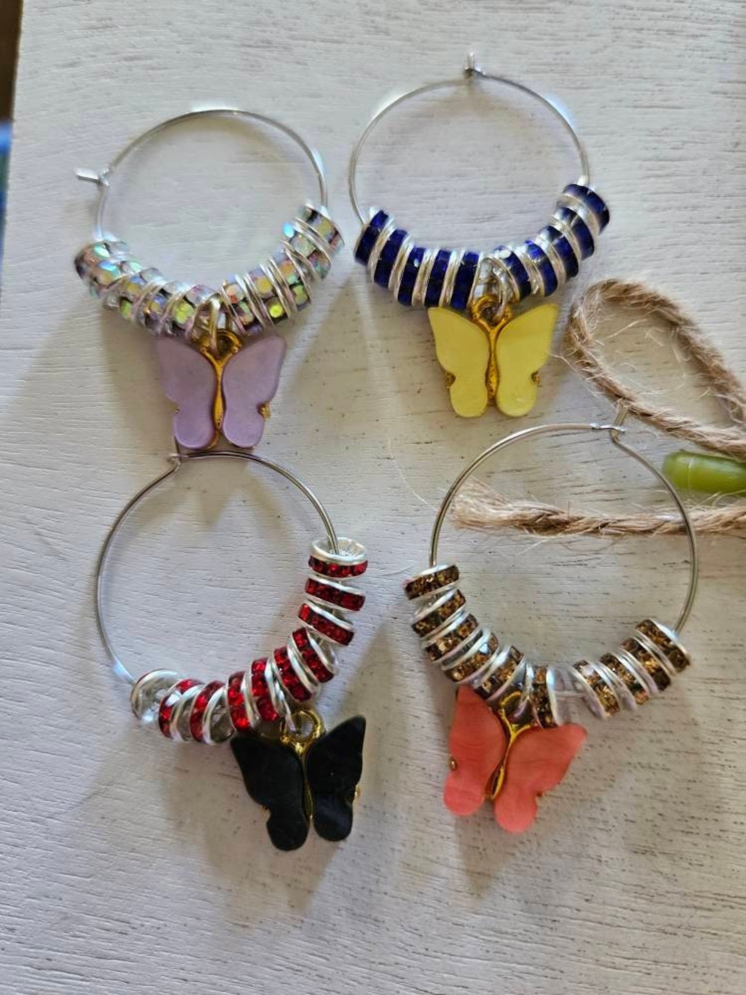 Set of 4 Butterfly Wine Glass Charms, Wine Glass Markers - Etsy