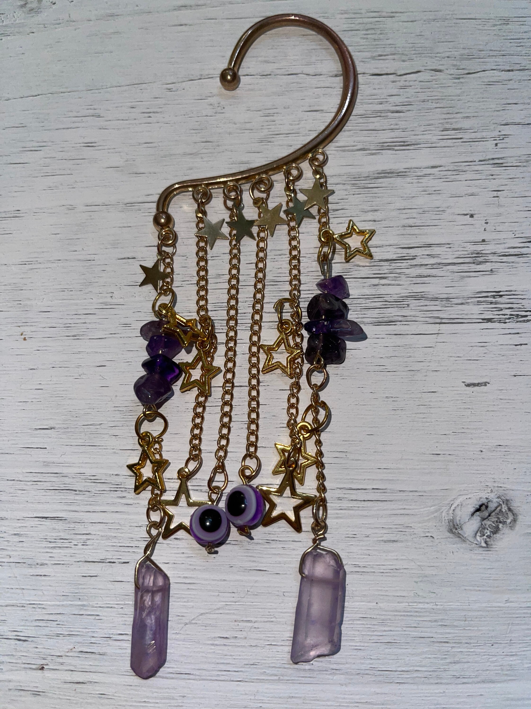 Amethyst Crystal Star and Evil Eye Themed Ear Cuff - Etsy