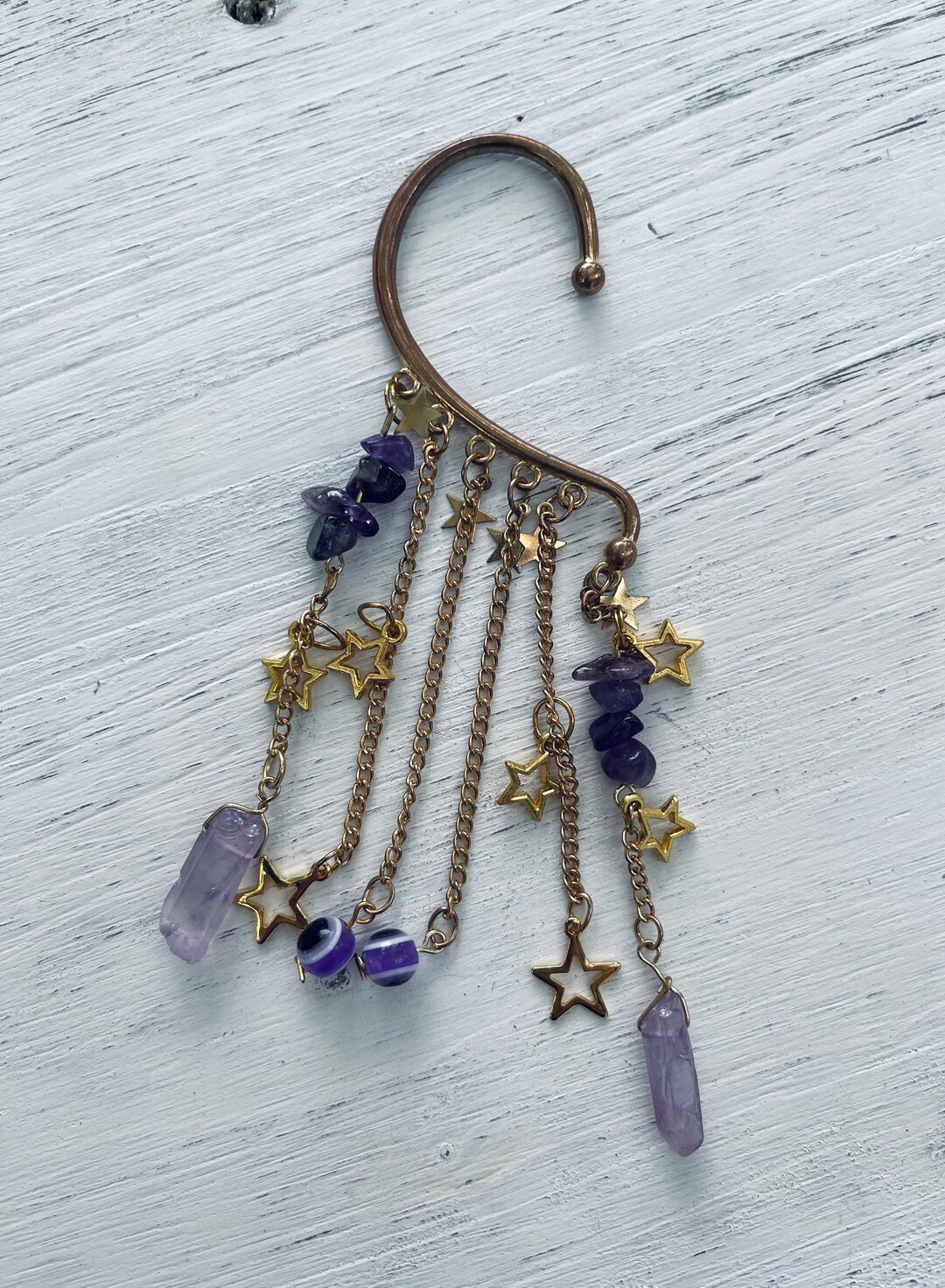 Amethyst Crystal Star and Evil Eye Themed Ear Cuff - Etsy
