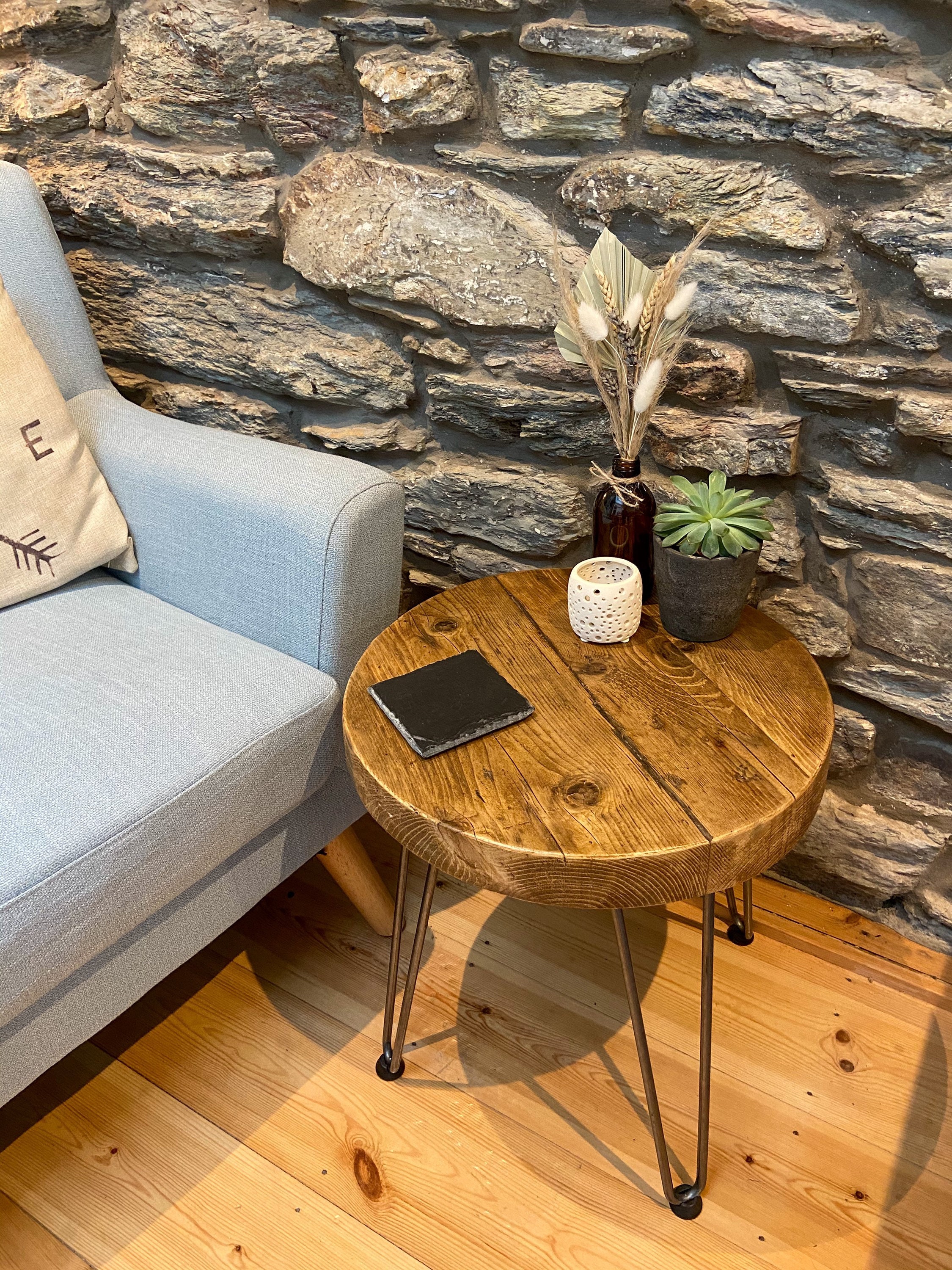 Handcrafted Rustic Wooden Round Side Table Furniture | Etsy UK