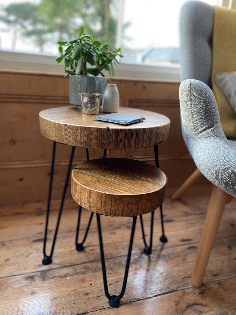 Handcrafted Rustic Round Nest of Tables Scaffold Board - Etsy UK