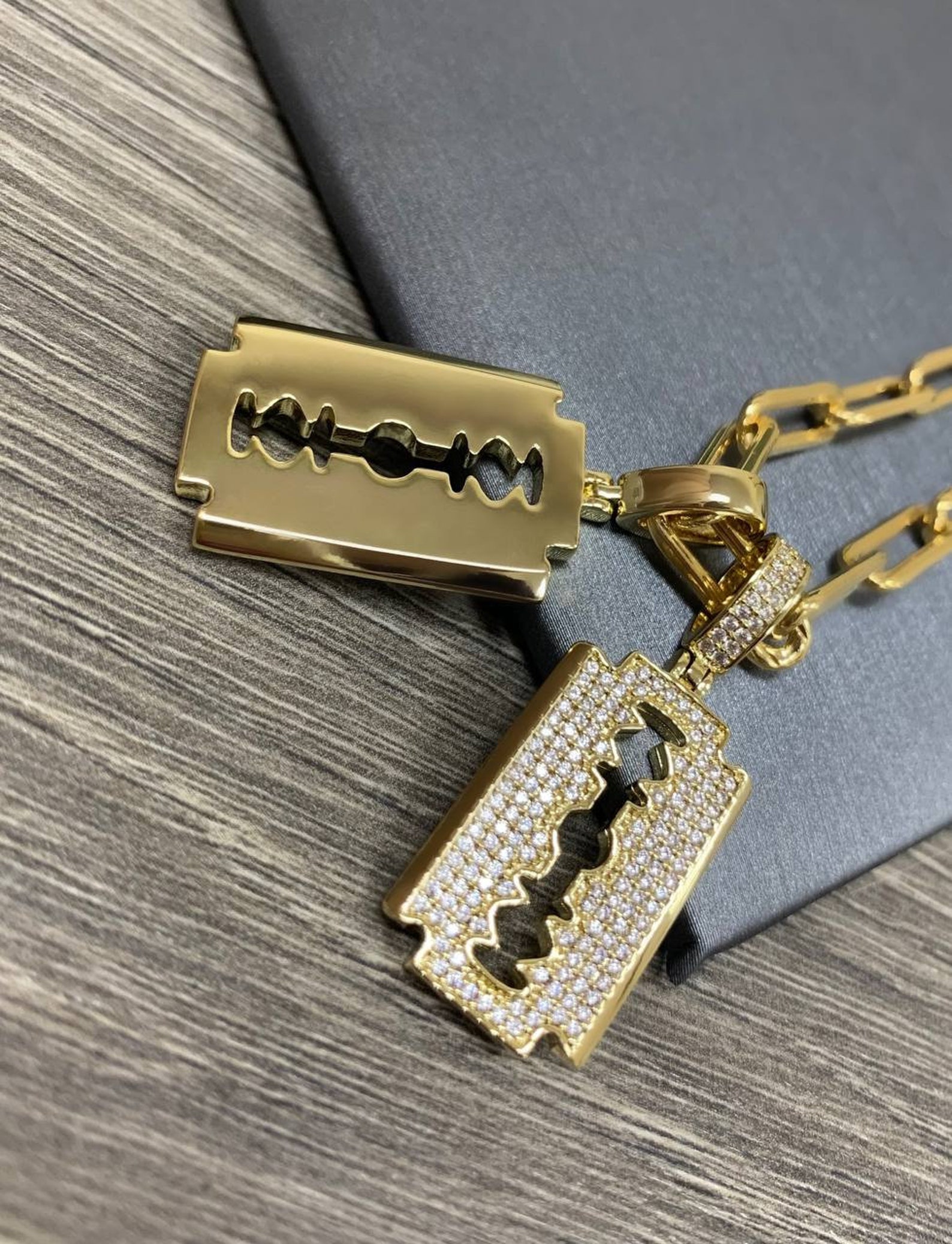 18k Gold Filled Fancy Micro Cubic Zirconia Razor Blade Charms - Etsy