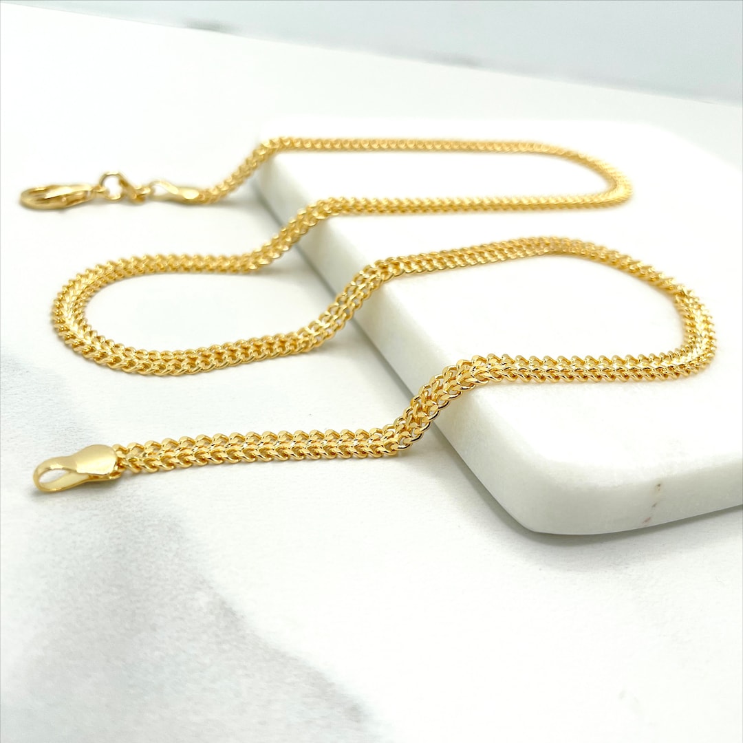 18k Gold Filled 4mm Flat Mat Chain, Double Curb Link Chain Choker OR ...